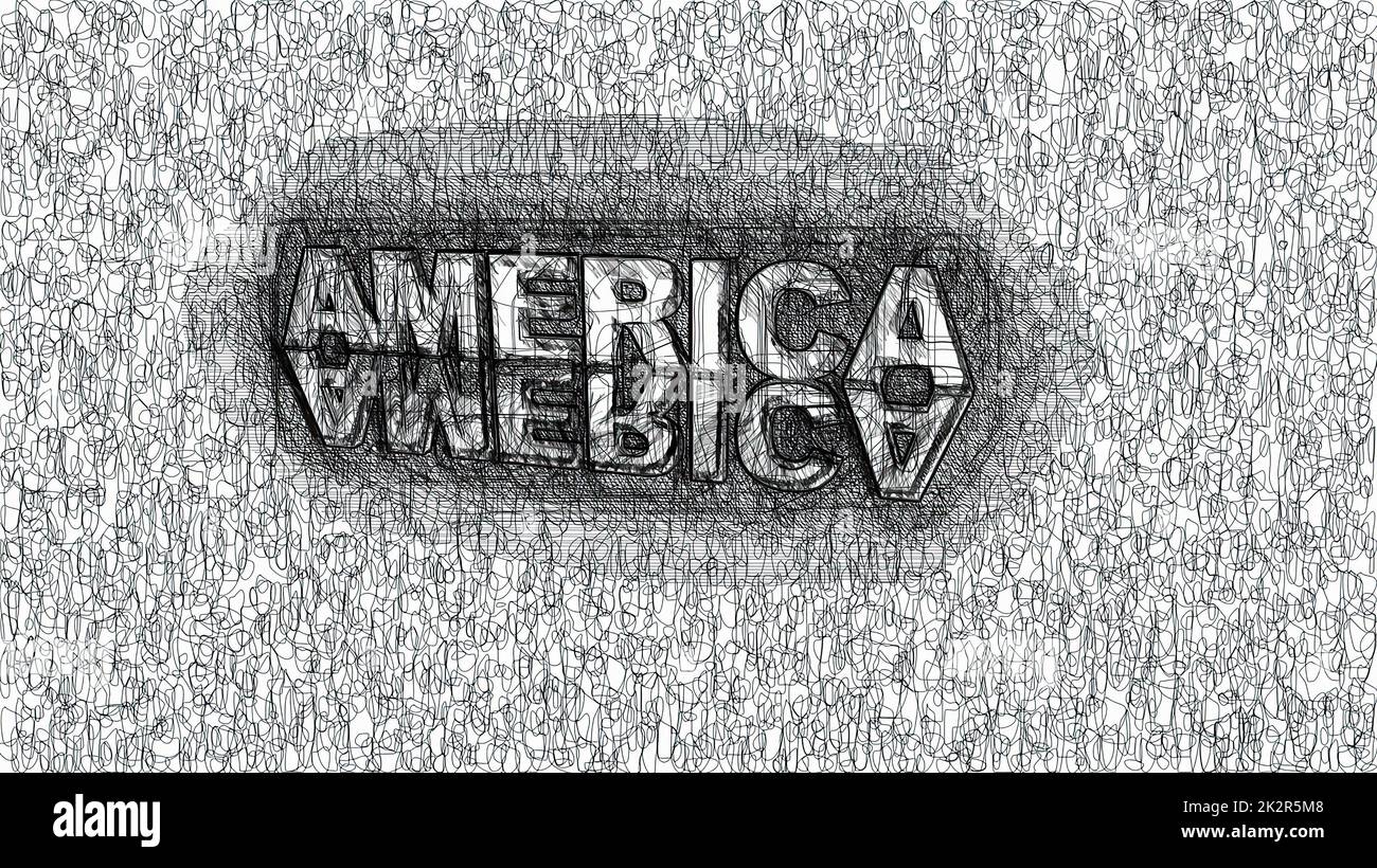 America text hand draw digital art illustration Stock Photo - Alamy