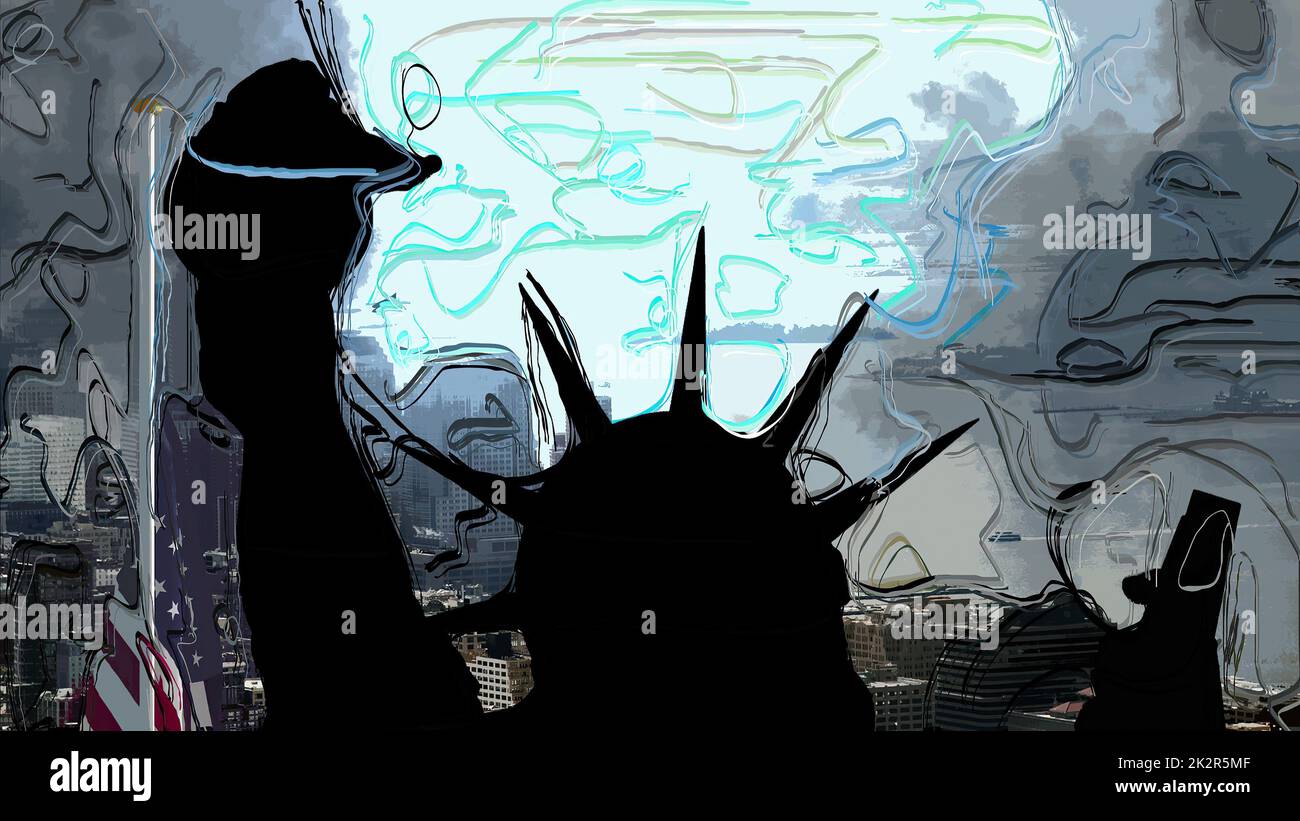 New York Statue of Liberty in a Pop Art Style Layout Stock Photo - Alamy