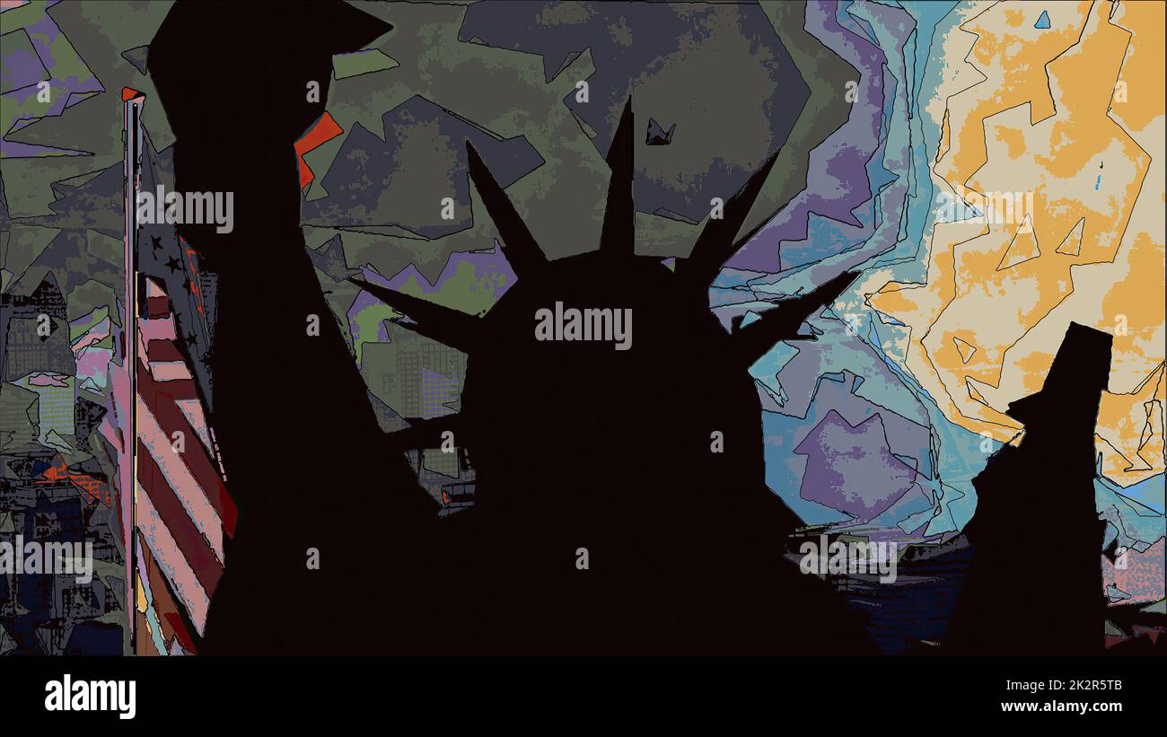 New York Statue of Liberty in a Pop Art Style Layout Stock Photo - Alamy