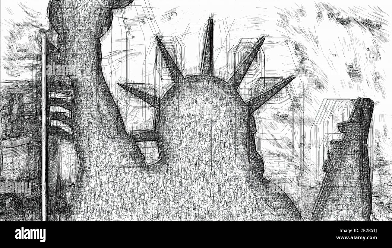 Statue of liberty hand draw digital art illustration Stock Photo - Alamy