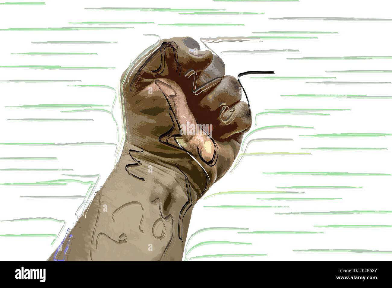 A clenched fist held high in protest hand draw Stock Photo - Alamy