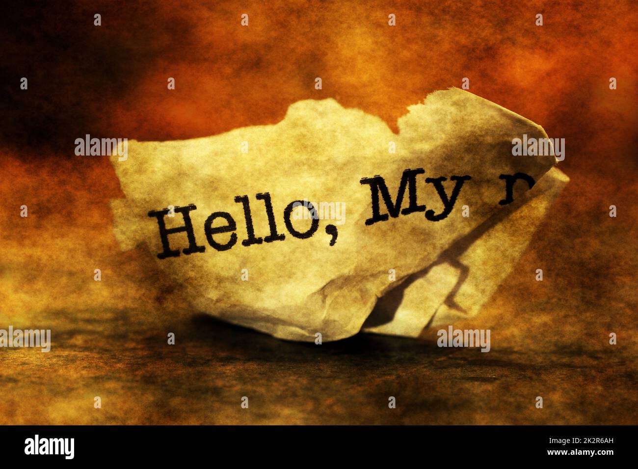 Hello text on trash paper Stock Photo - Alamy