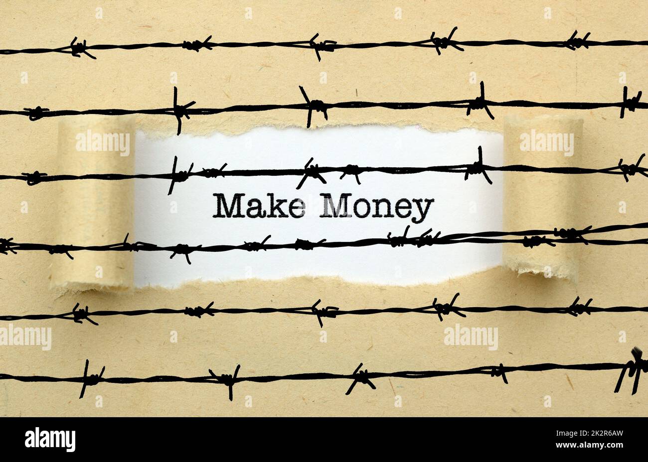 Make money text against barbwire Stock Photo - Alamy
