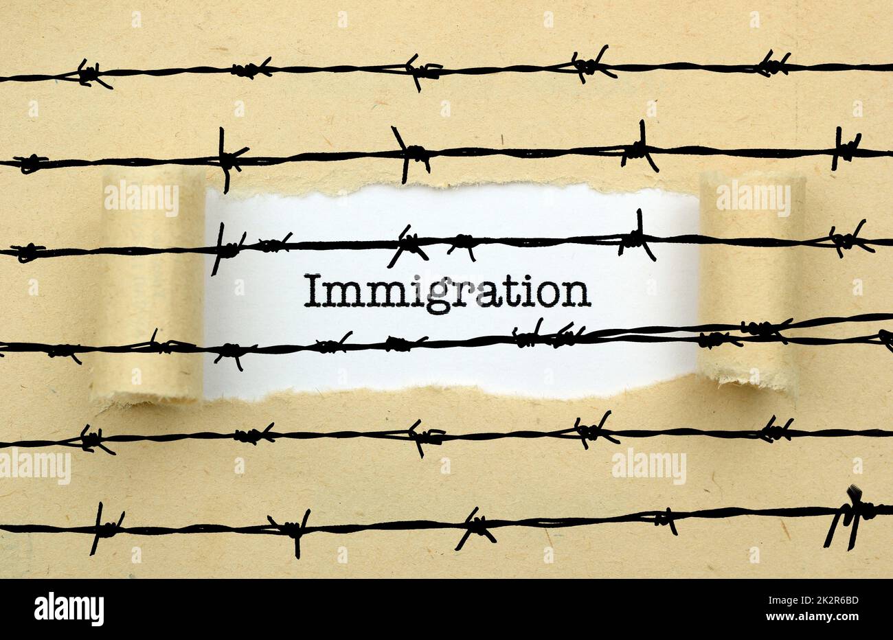 Immigration text against barbwire Stock Photo - Alamy