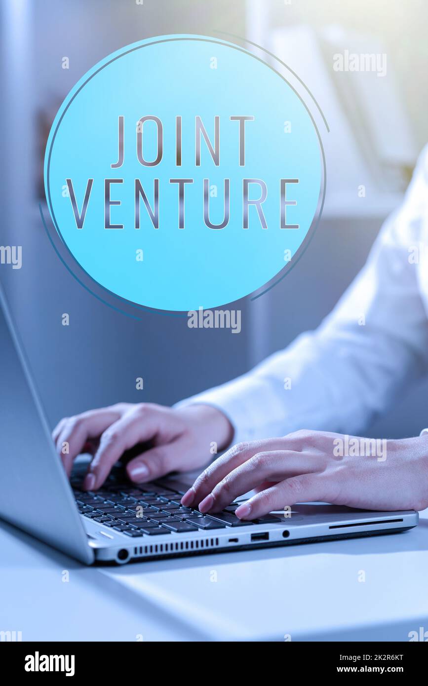 Hand writing sign Joint Venture. Business idea Collaboration ...