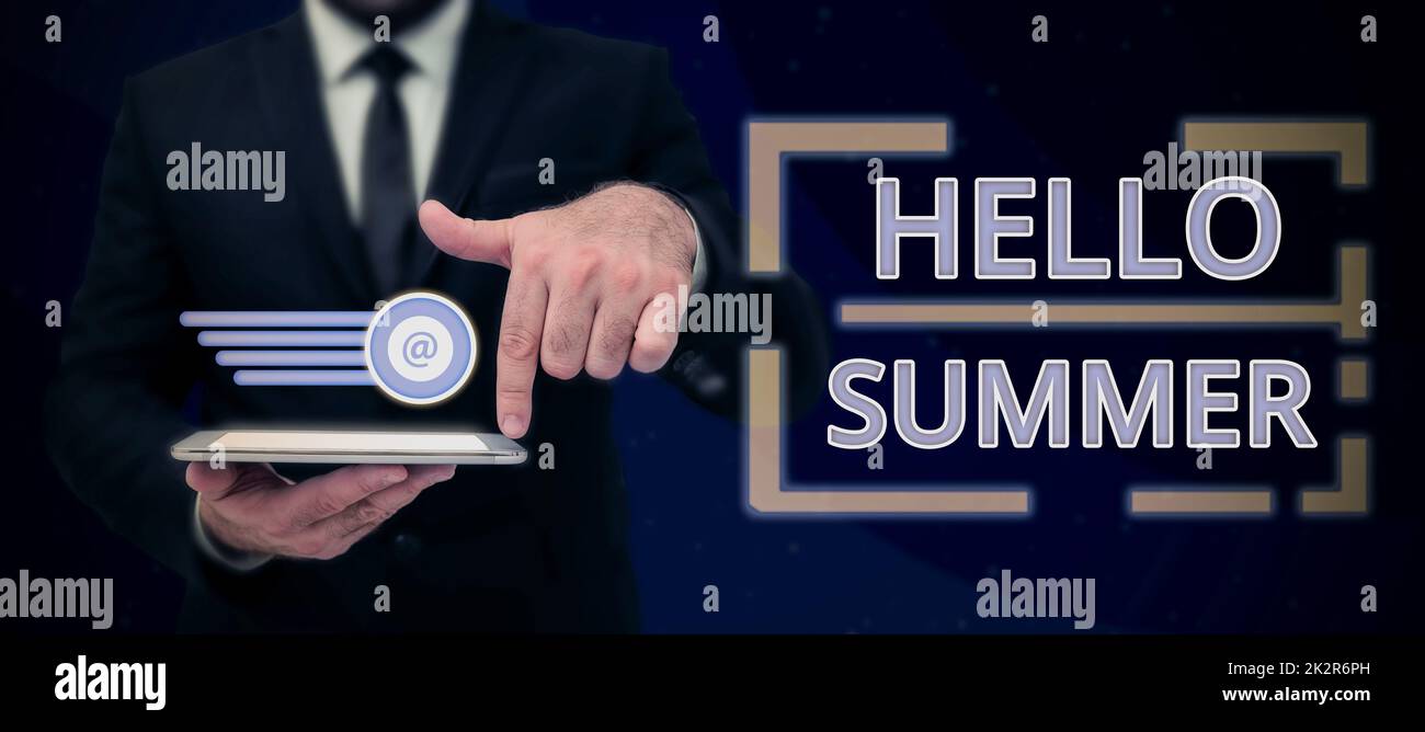 Text caption presenting Hello Summer. Business overview Welcoming the ...