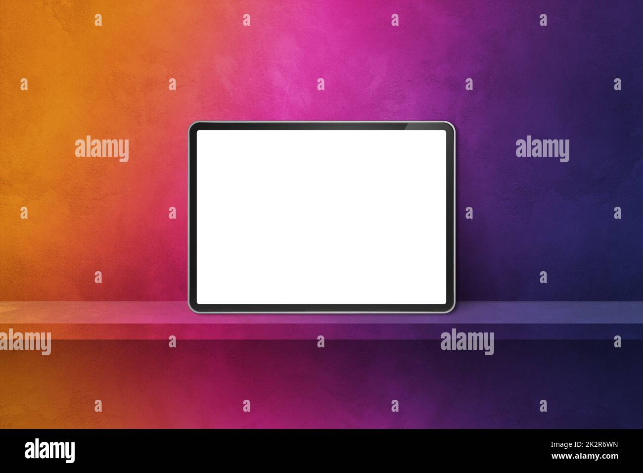 Digital tablet pc on rainbow wall shelf. Horizontal background banner ...