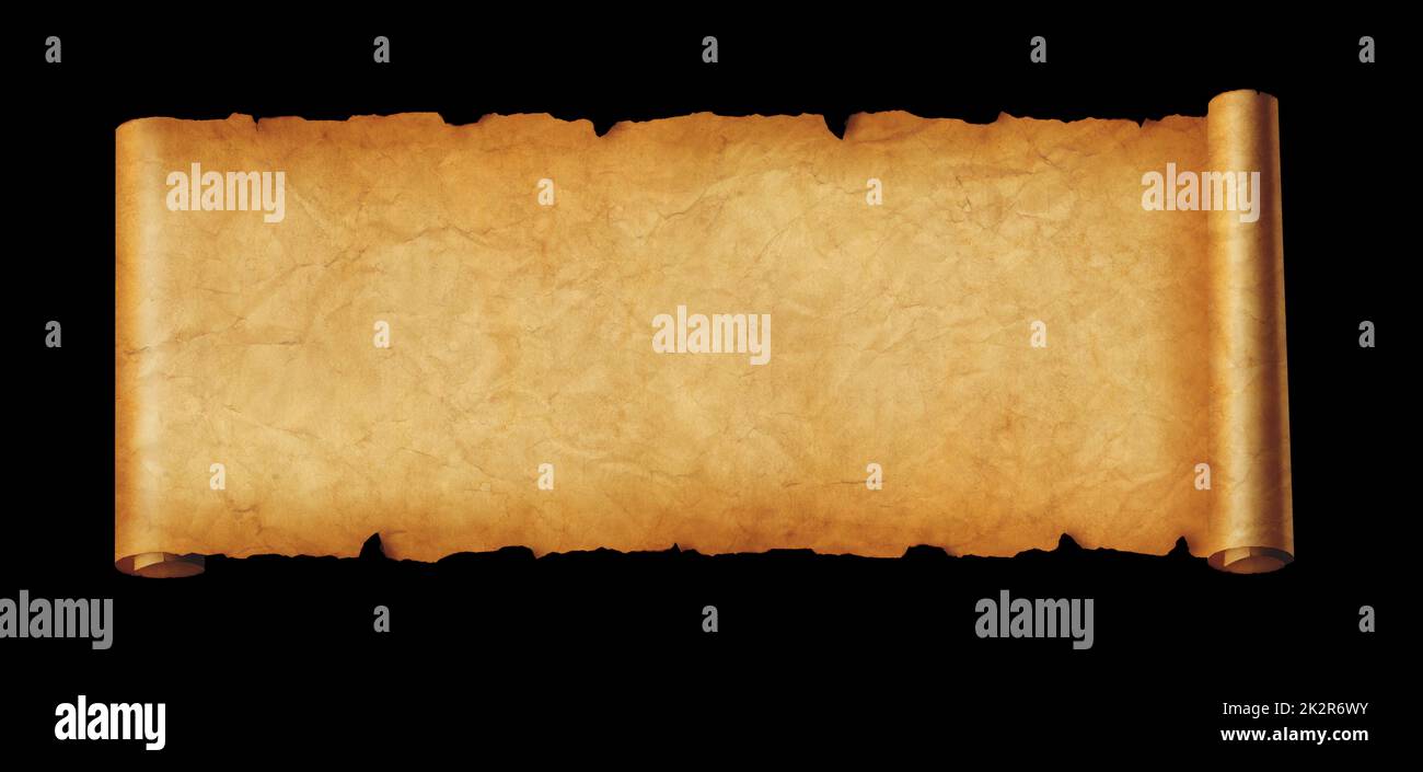 Old paper horizontal banner. Parchment scroll isolated on black Stock ...