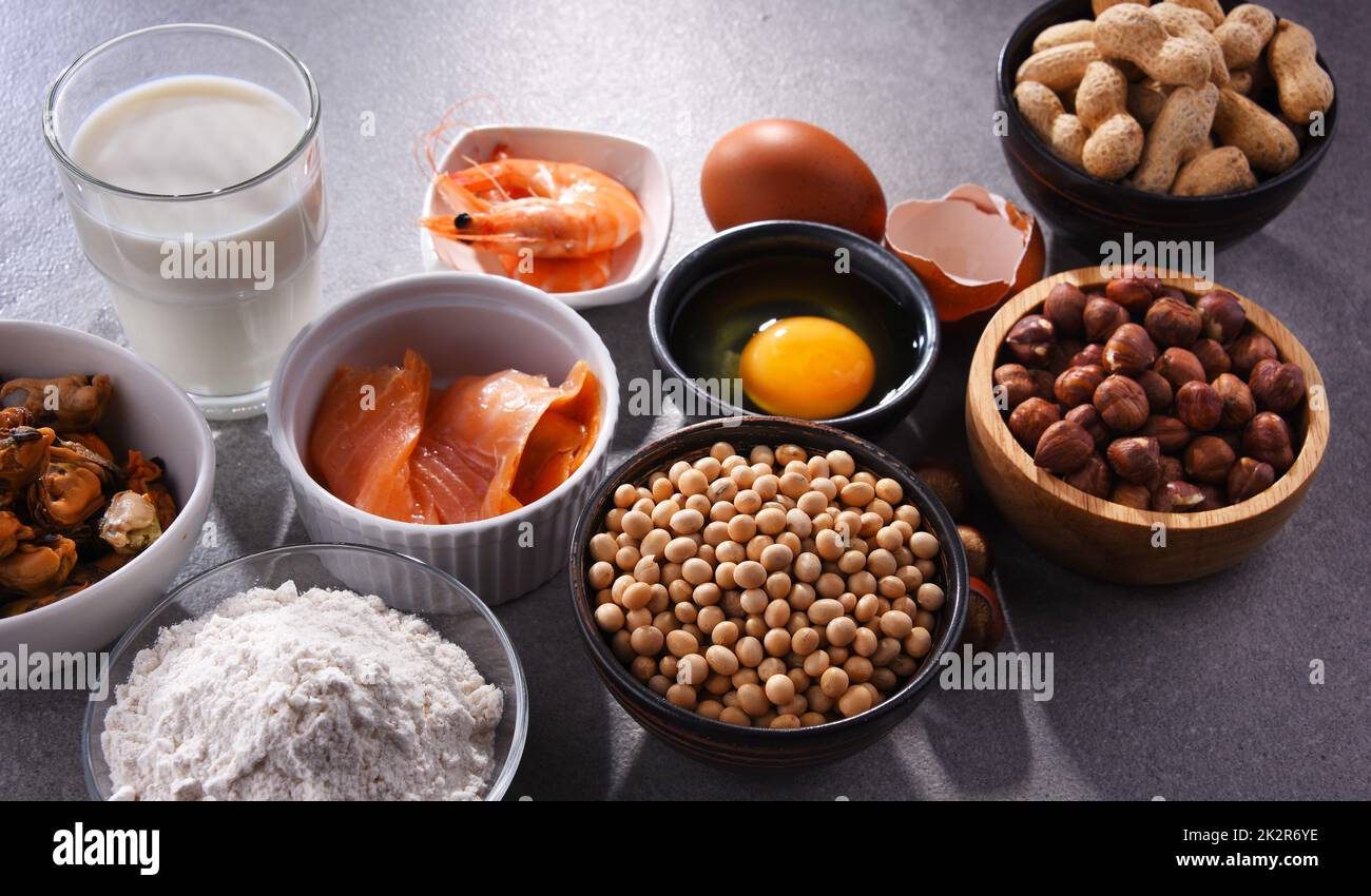 Composition with common food allergens Stock Photo - Alamy