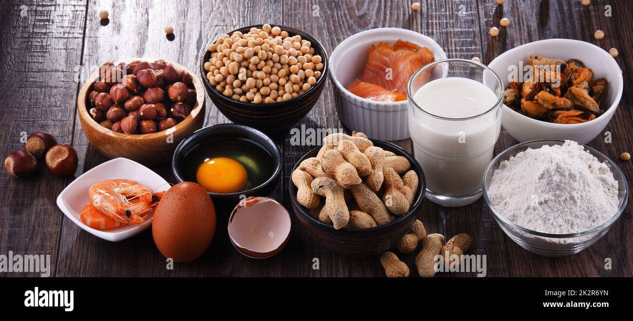 Composition with common food allergens Stock Photo - Alamy