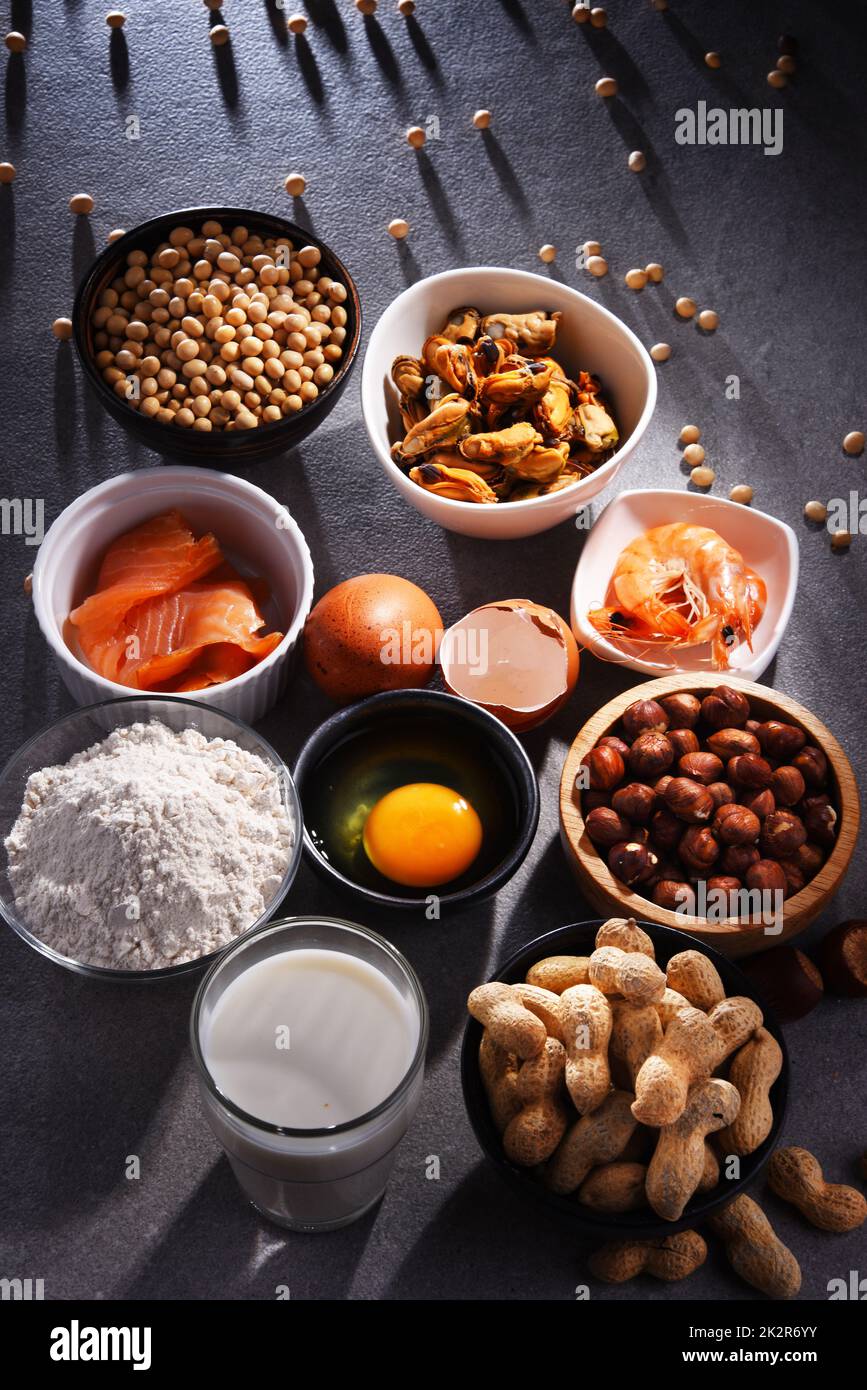 Composition with common food allergens Stock Photo - Alamy