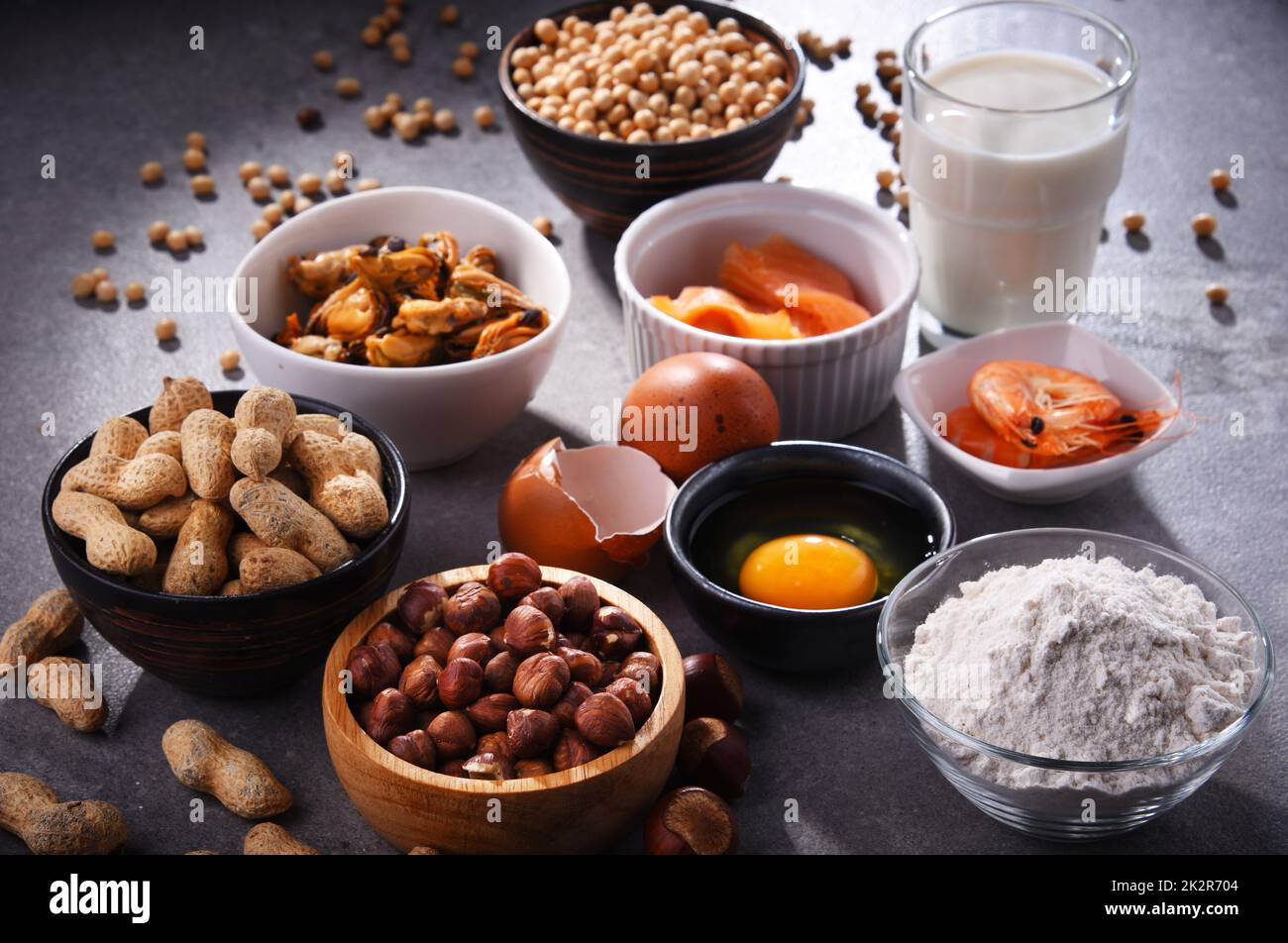 Composition with common food allergens Stock Photo - Alamy