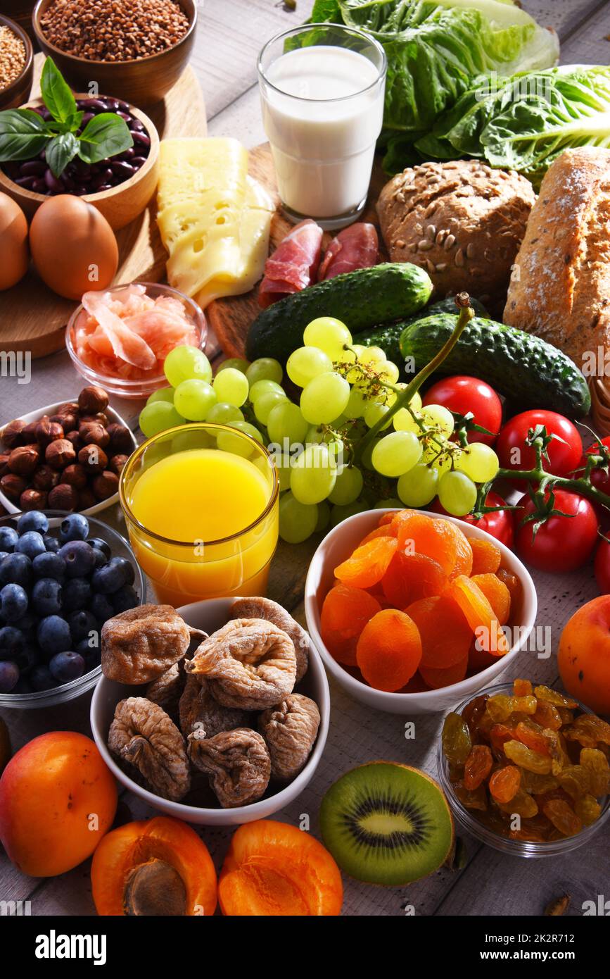 Assorted organic food products on the table Stock Photo - Alamy