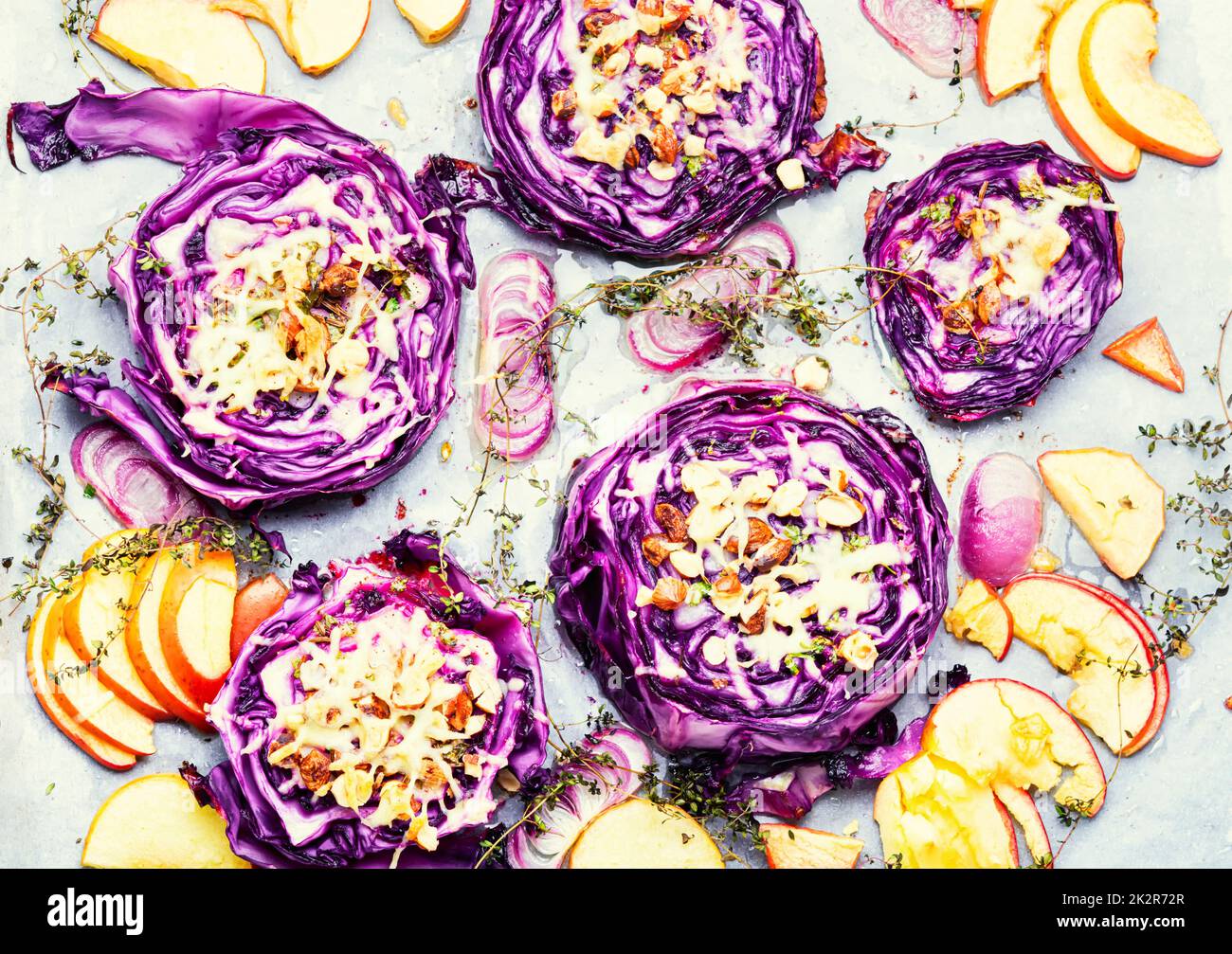 Roasted red cabbage steaks, autumn food Stock Photo - Alamy