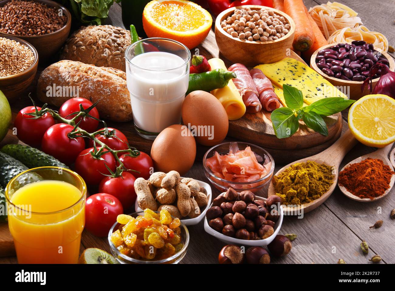 Assorted organic food products on the table Stock Photo - Alamy