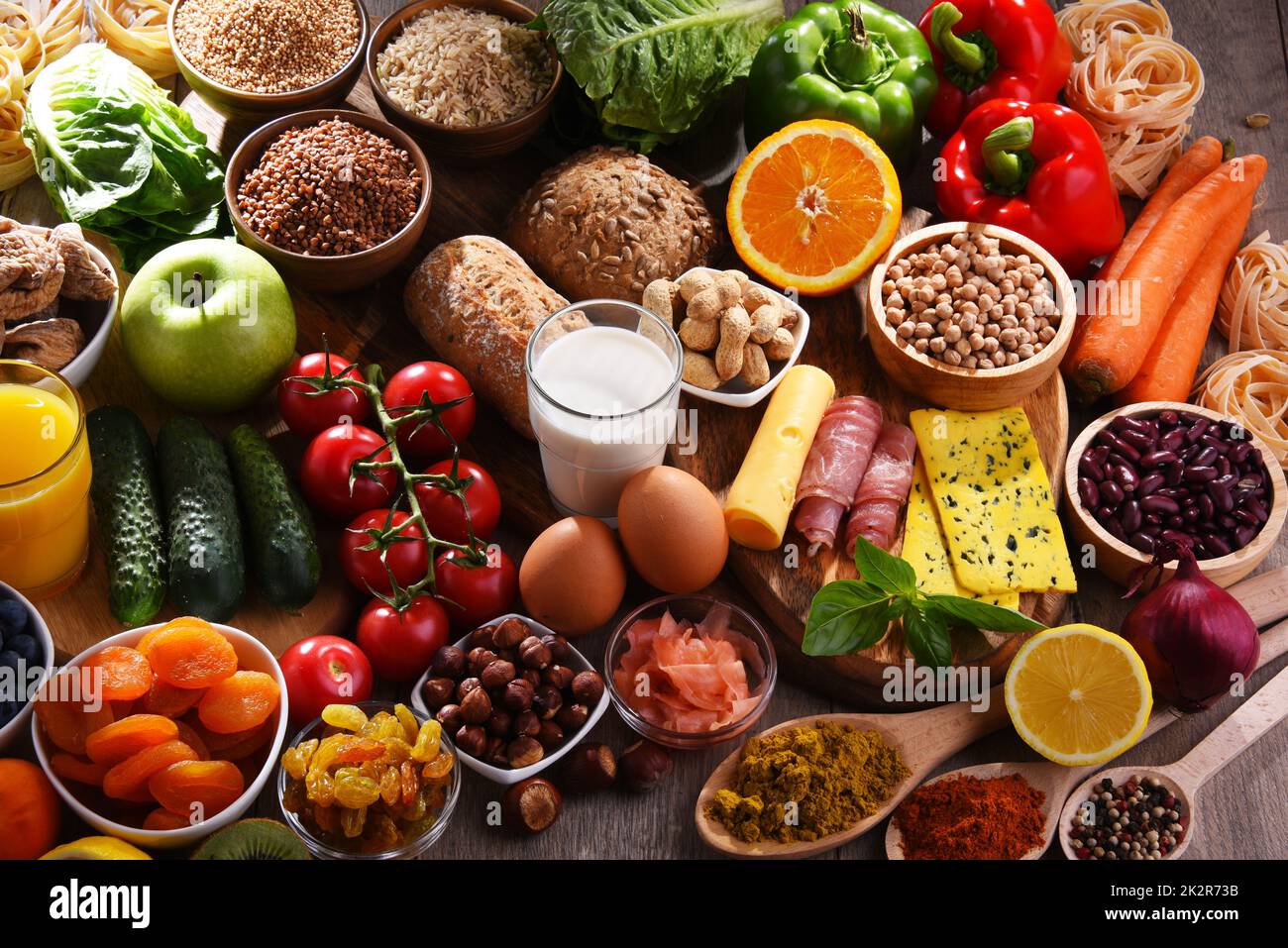 Assorted organic food products on the table Stock Photo - Alamy
