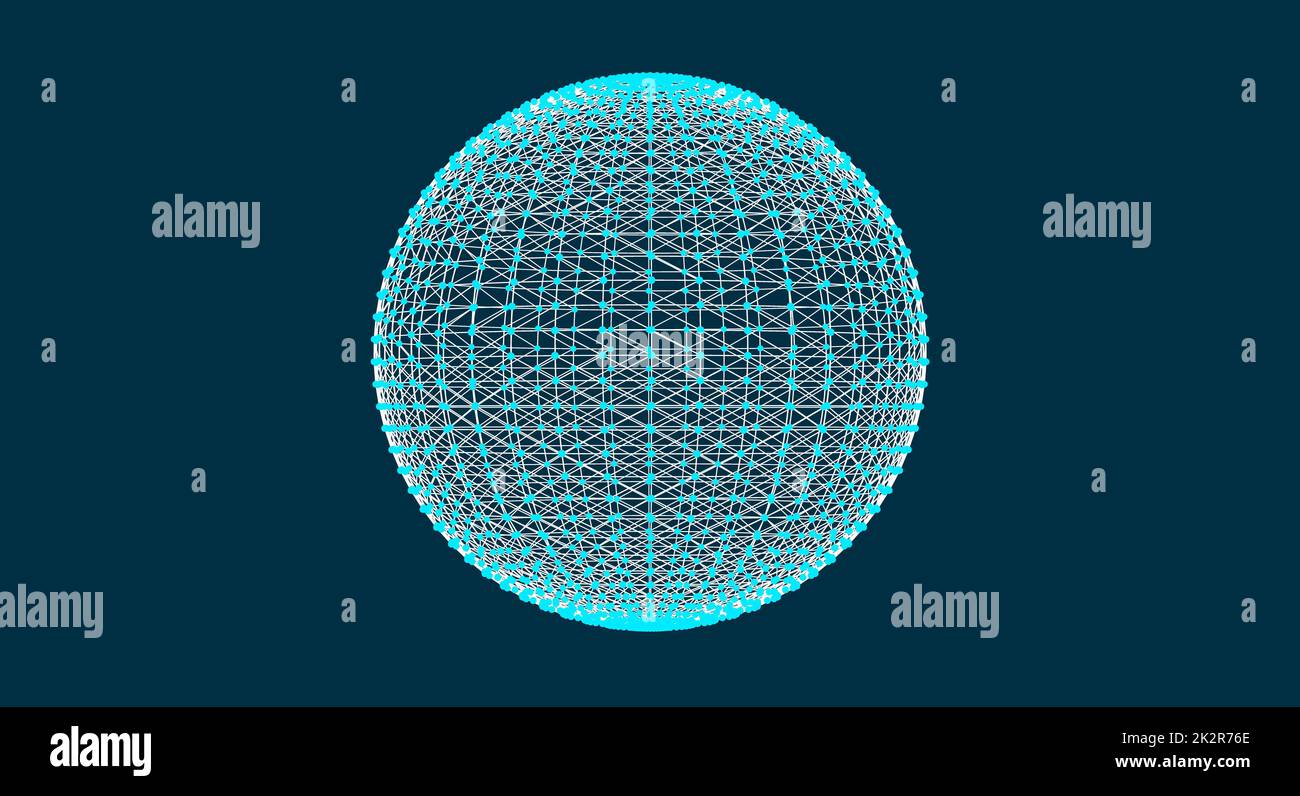 3d sphere with mesh effect, abstract connections with dots are in space ...