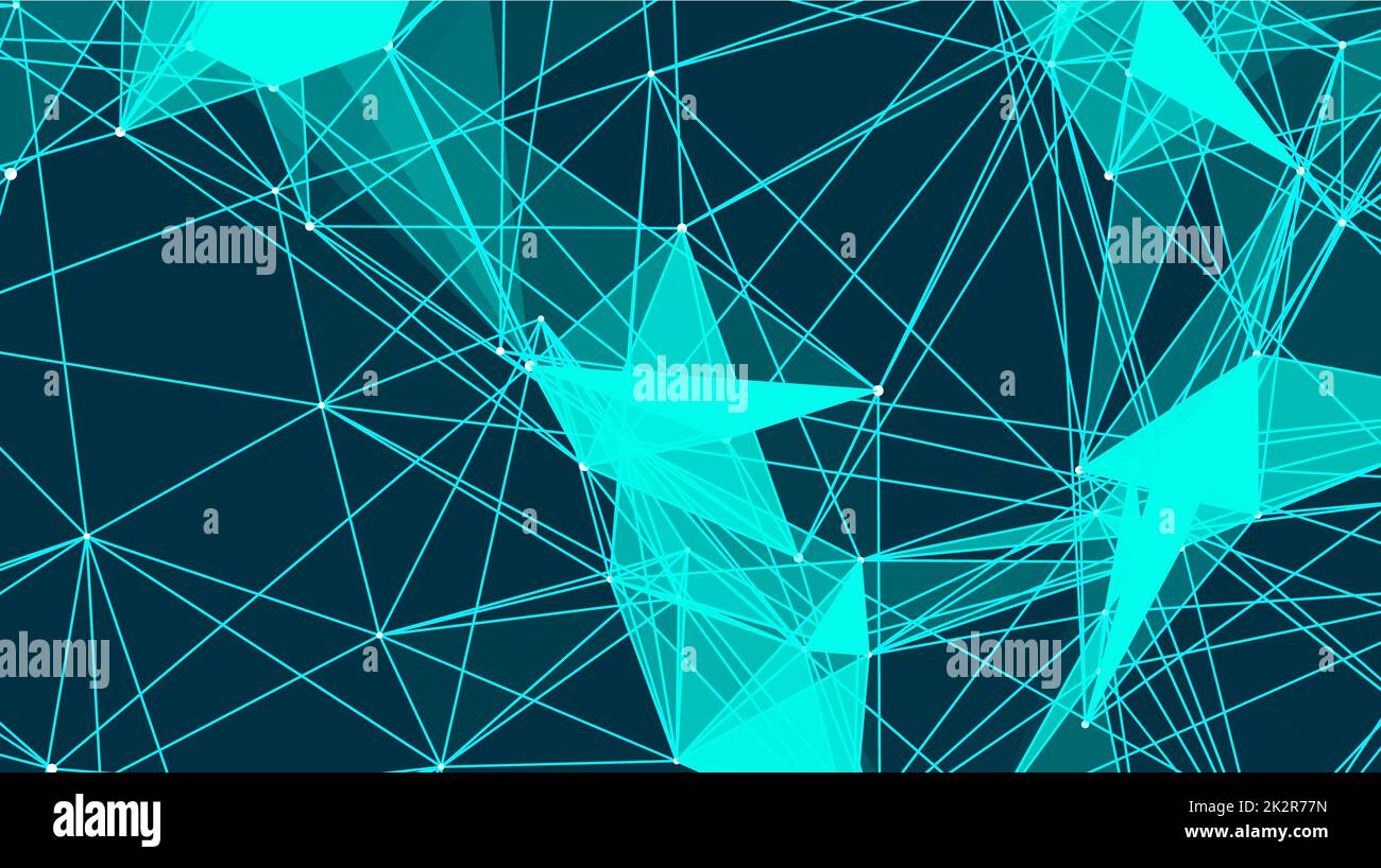 Abstract triangles with connections are in space. Background with ...