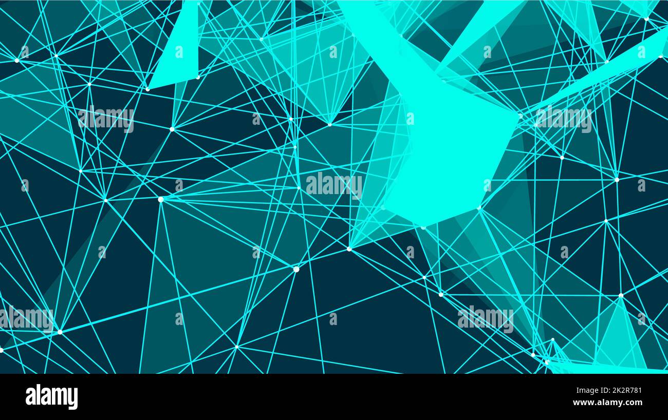 Abstract triangles with connections are in space. Background with ...