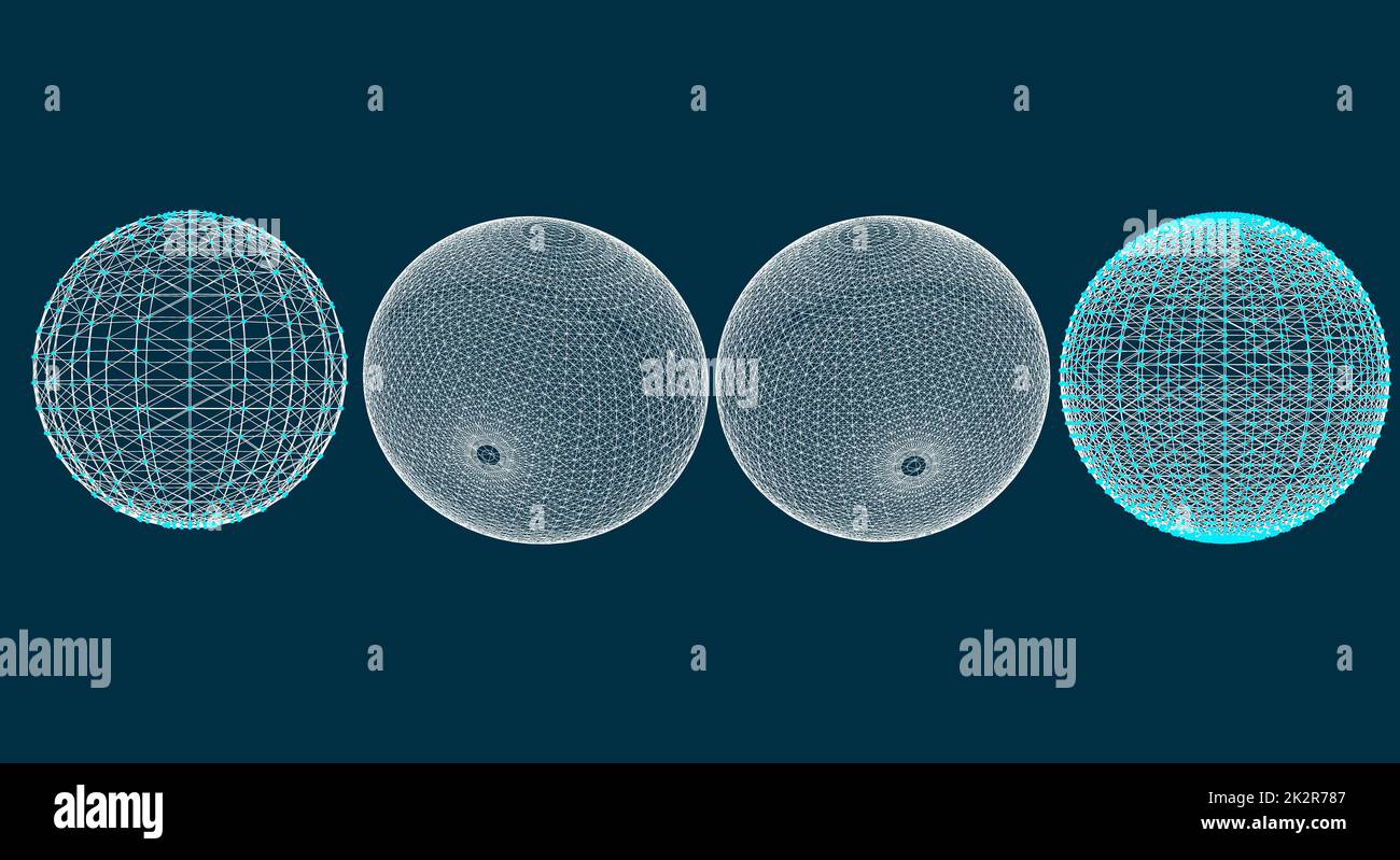 3d sphere with mesh effect, abstract connections with dots are in space ...