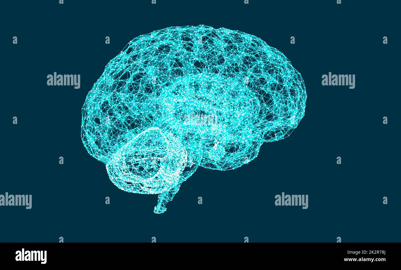 Vector illustration of digital brain, abstract connections, concept of artificial intelligence ...