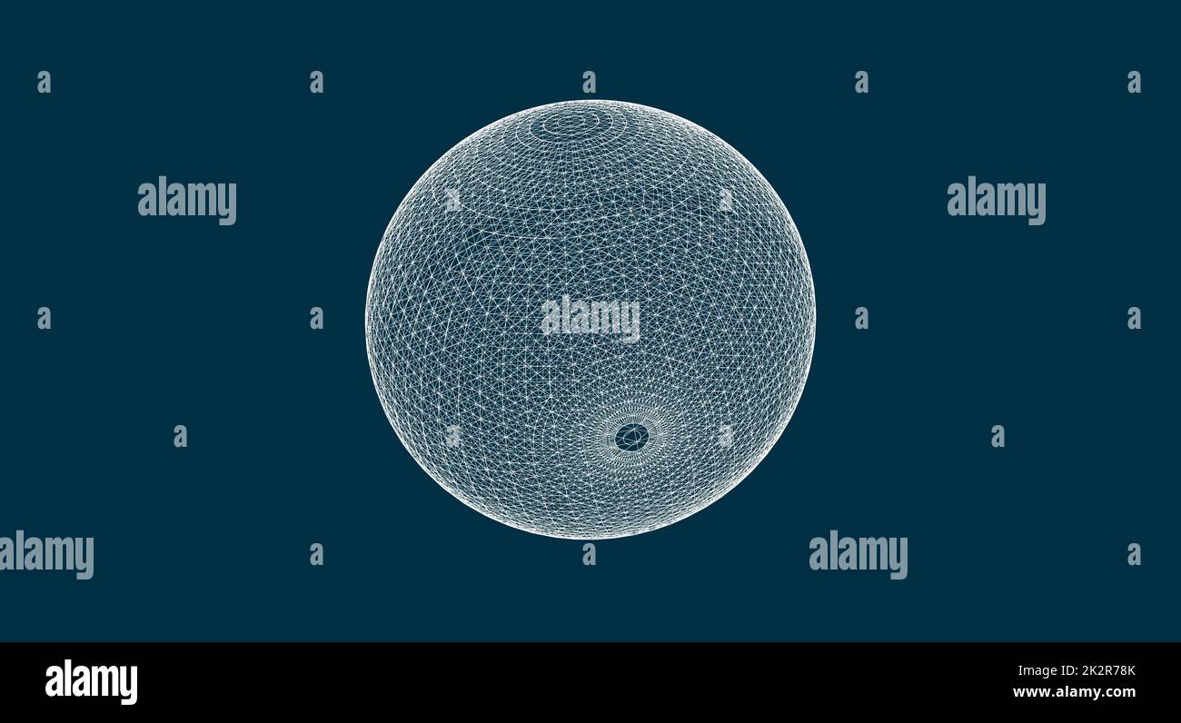 3d sphere with mesh effect, abstract connections with dots are in space ...