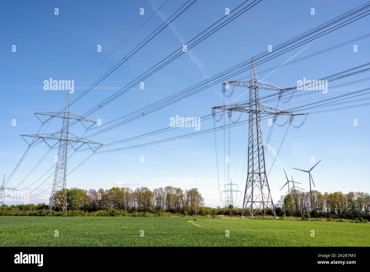 Electricity pylons and power lines seen in Germany Stock Photo - Alamy