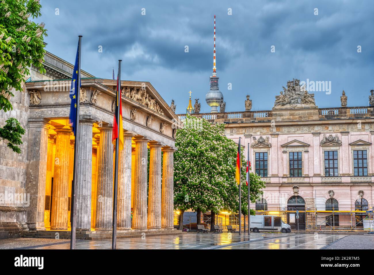 The Neue Wache memorial at Unter den Linden in Berlin at dawn with the ...