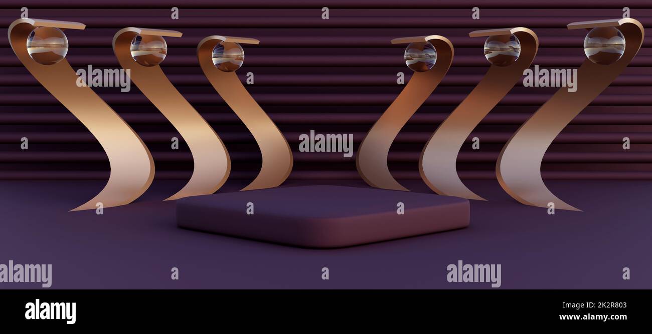 Elegant podium with abstract art objects. Stand to show products. Stage ...