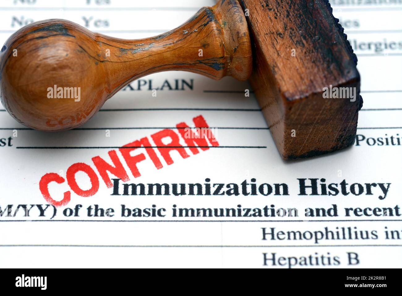 Immunization history form confirm Stock Photo - Alamy