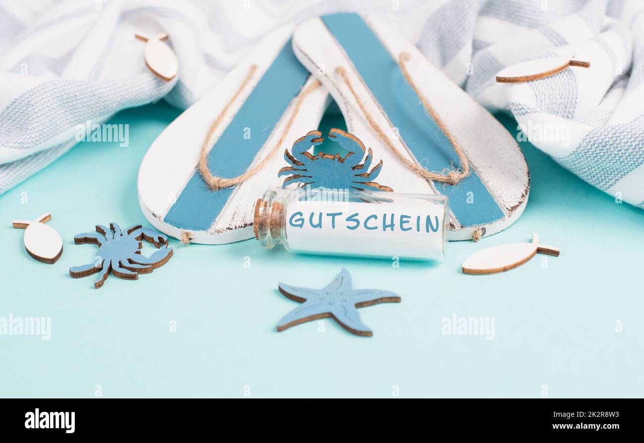Blue colored summer and vacation background, flip flops, sea stars and ...