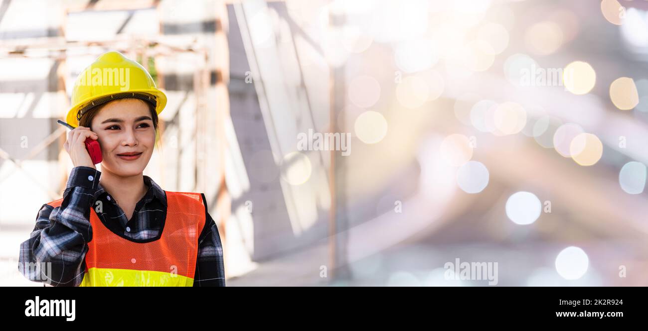 Asian engineer foreman architect worker woman working at building ...