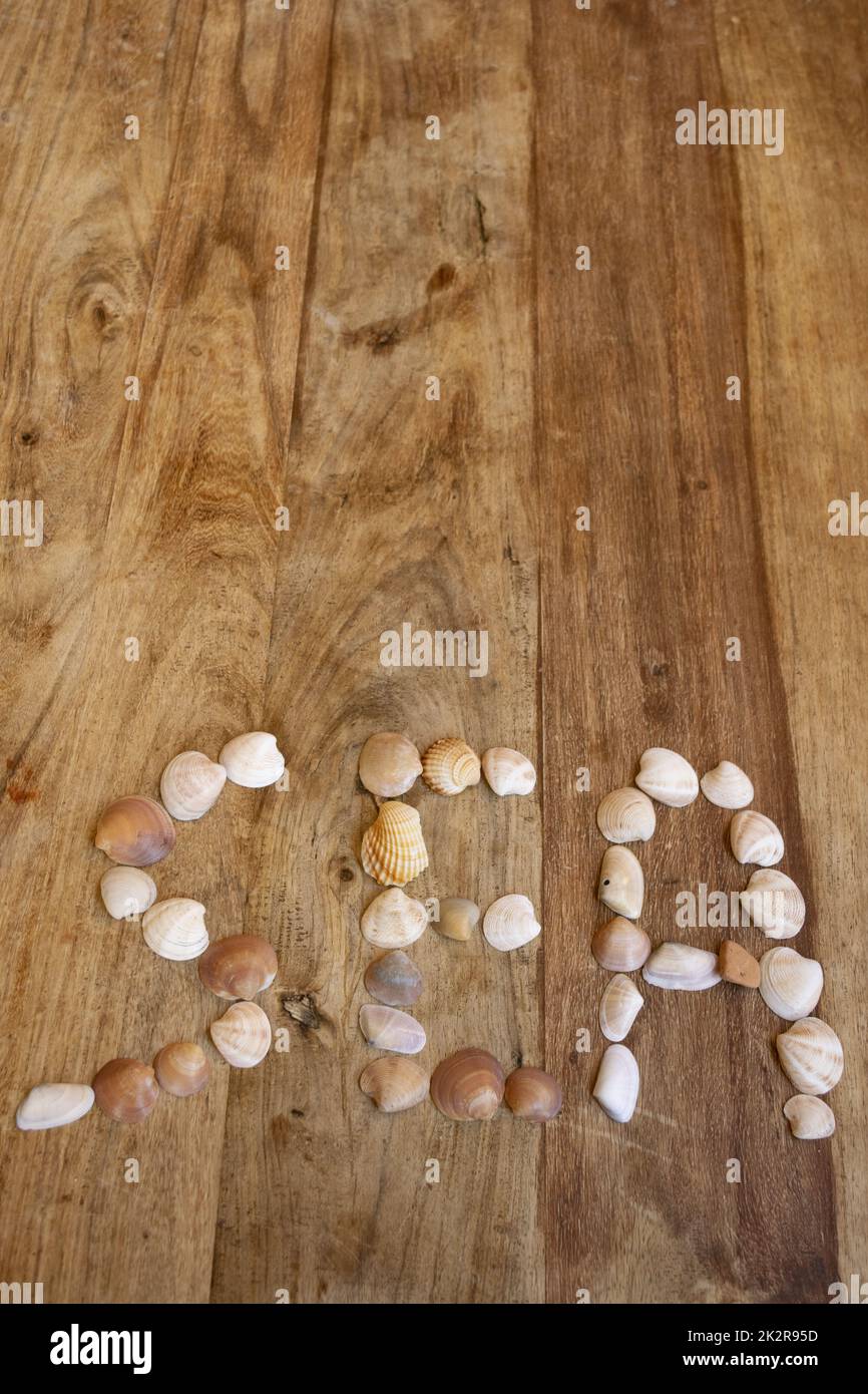the word sea written with shells Stock Photo - Alamy