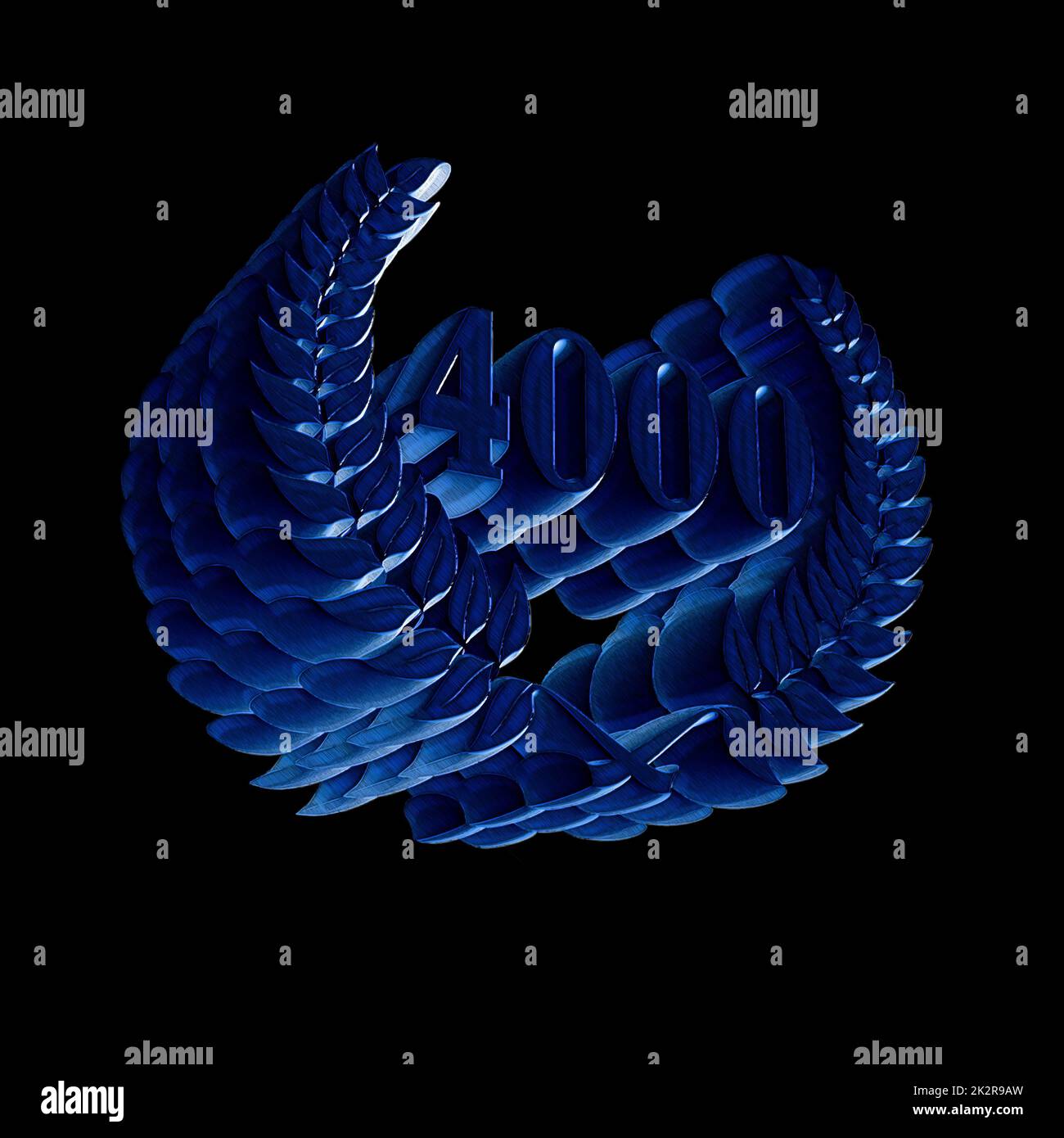 Number 4000 with laurel wreath or honor wreath as a 3D-illustration, 3D ...