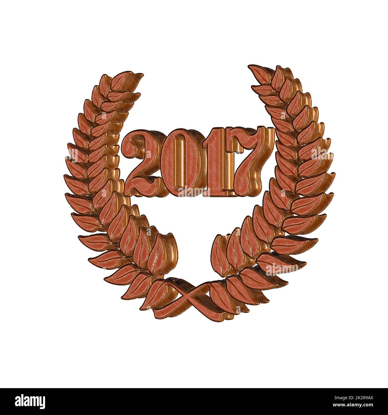 Number 2017 with laurel wreath or honor wreath as a 3D-illustration, 3D ...