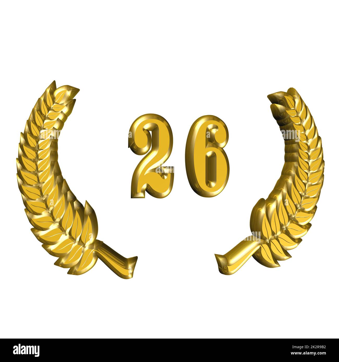 Number 26 with laurel wreath or honor wreath as a 3D-illustration, 3D ...