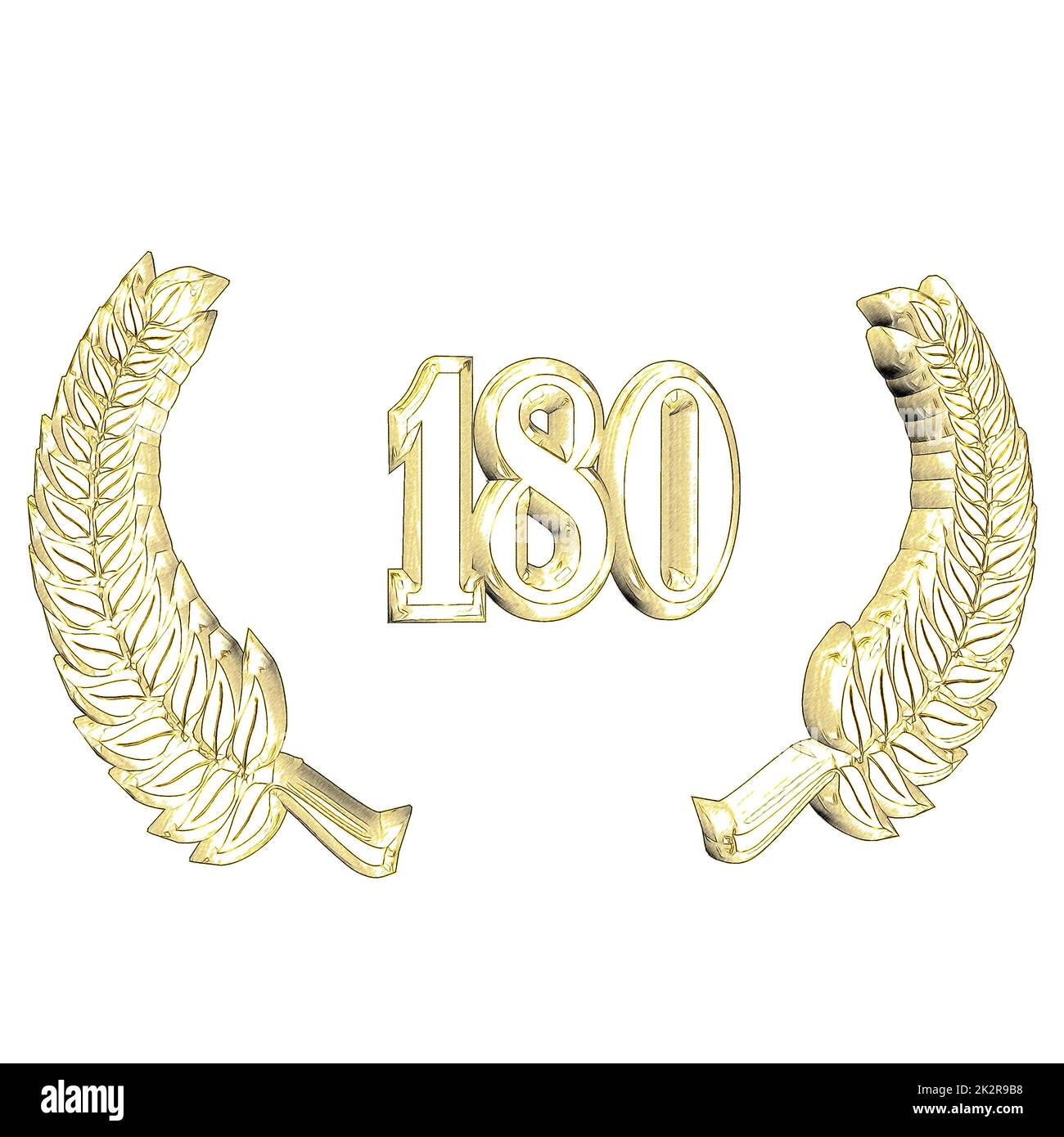 Number 180 with laurel wreath or honor wreath as a 3D-illustration, 3D ...