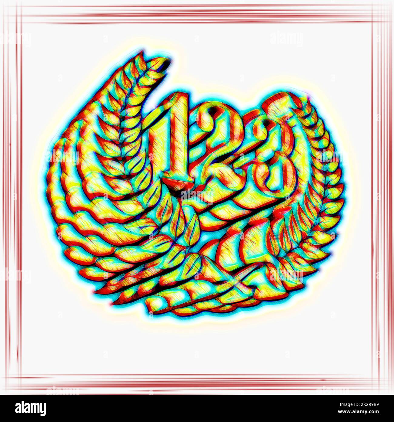 Number 123 with laurel wreath or honor wreath as a 3D-illustration, 3D ...