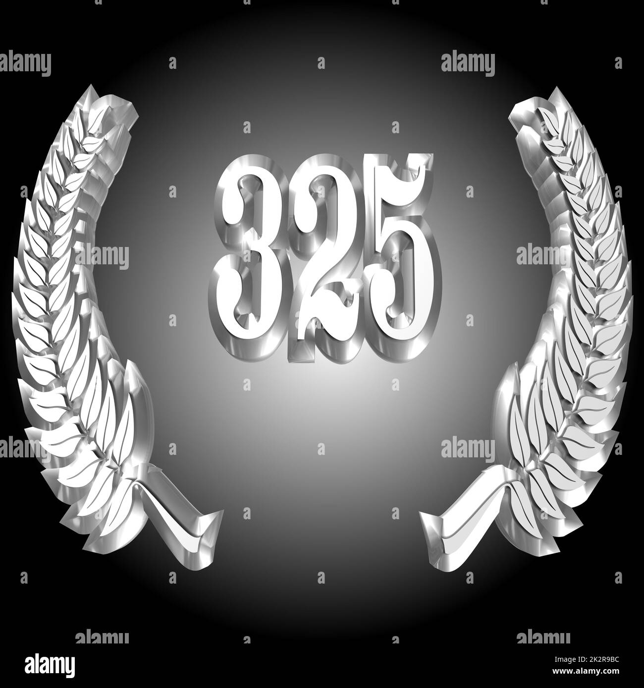 Number 325 with laurel wreath or honor wreath as a 3D-illustration, 3D ...
