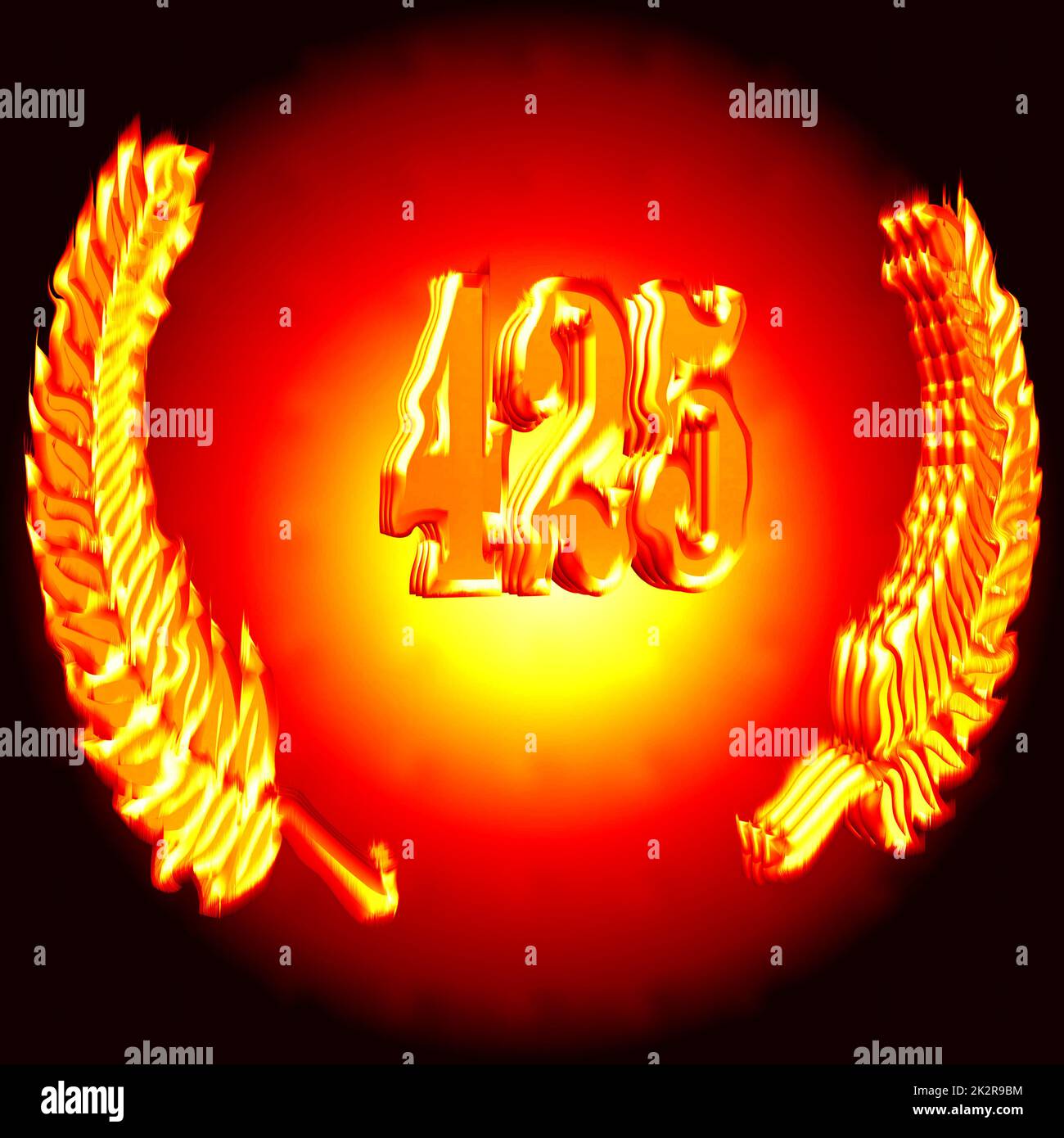 Number 425 with laurel wreath or honor wreath as a 3D-illustration, 3D ...