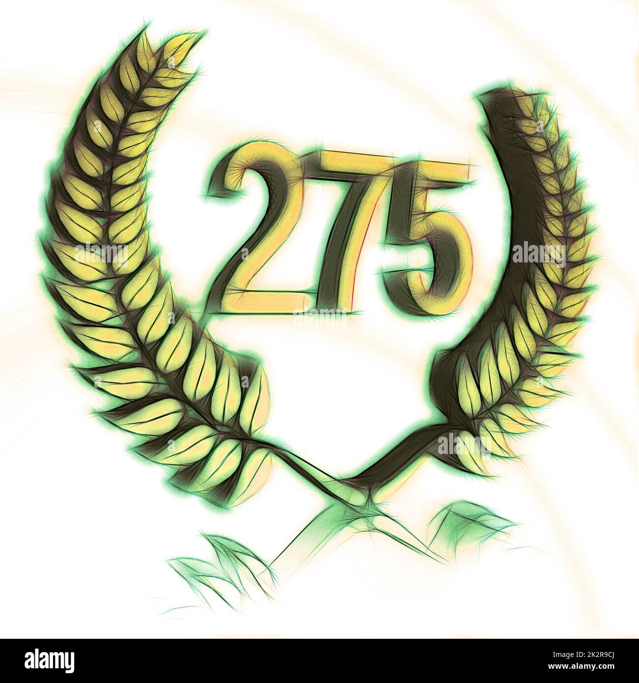 Number 275 with laurel wreath or honor wreath as a 3D-illustration, 3D ...