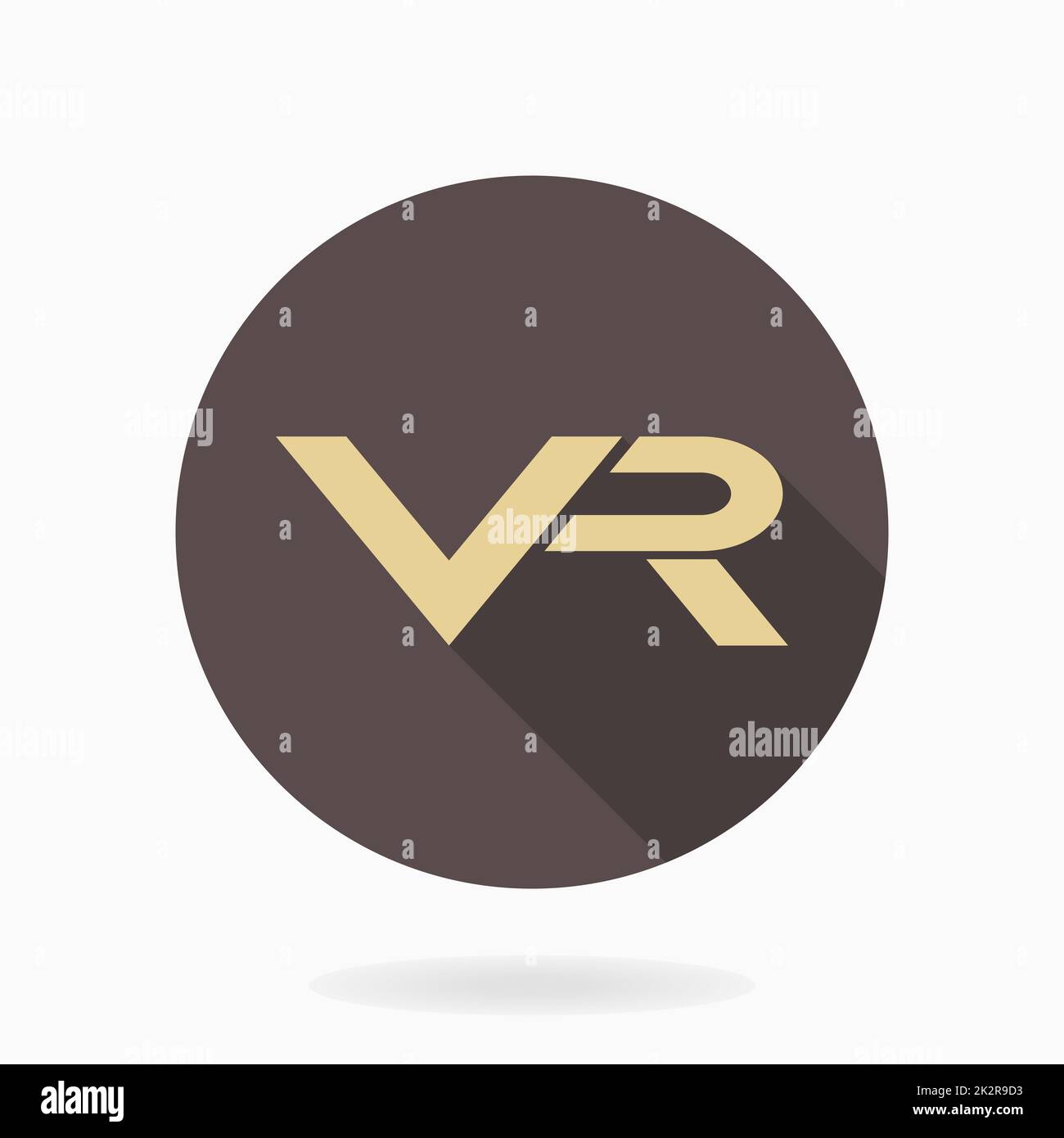 Golden icon with VR logo in circle. Flat design with long shadow ...