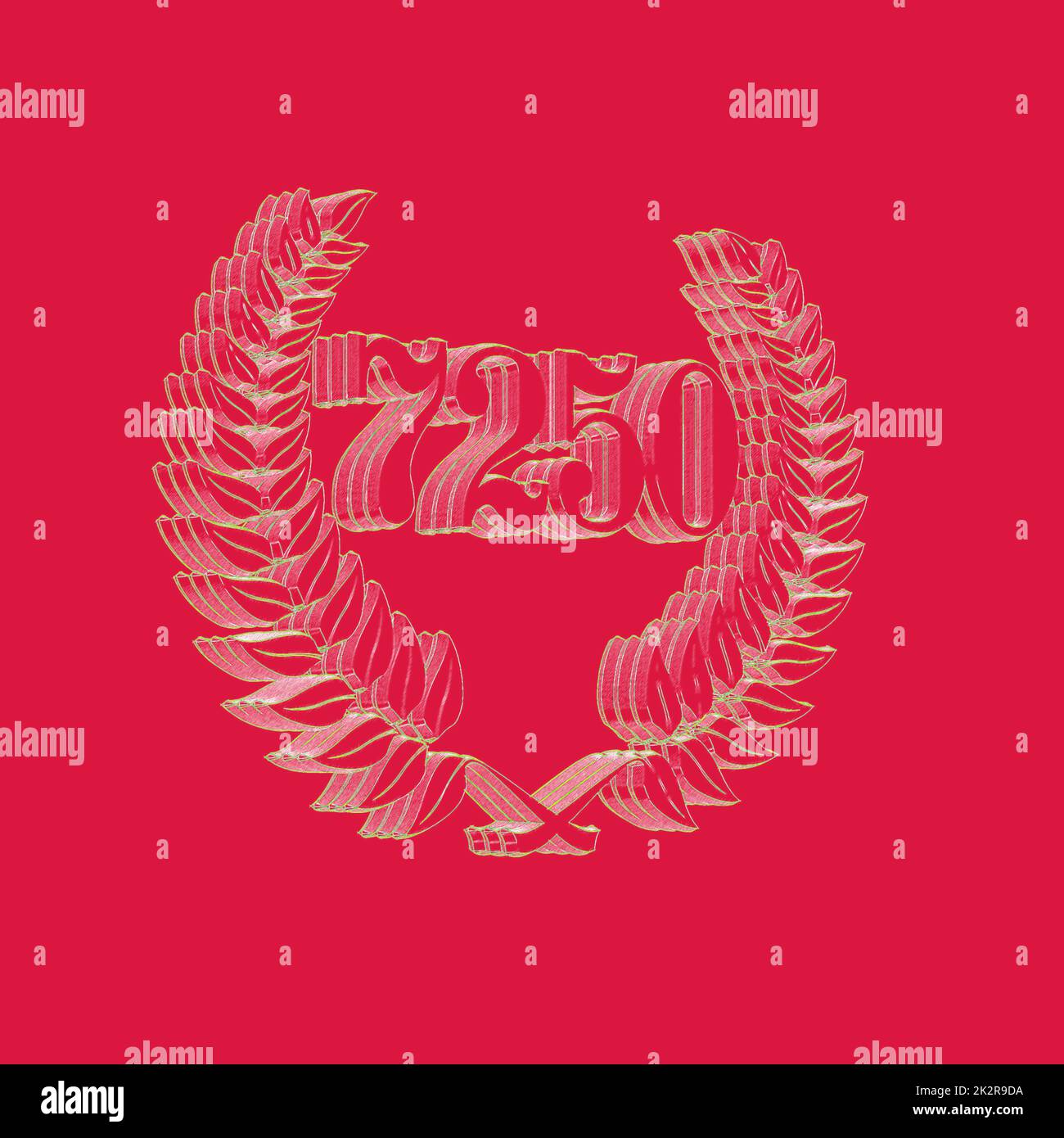 Number 7250 with laurel wreath or honor wreath as a 3D-illustration, 3D ...