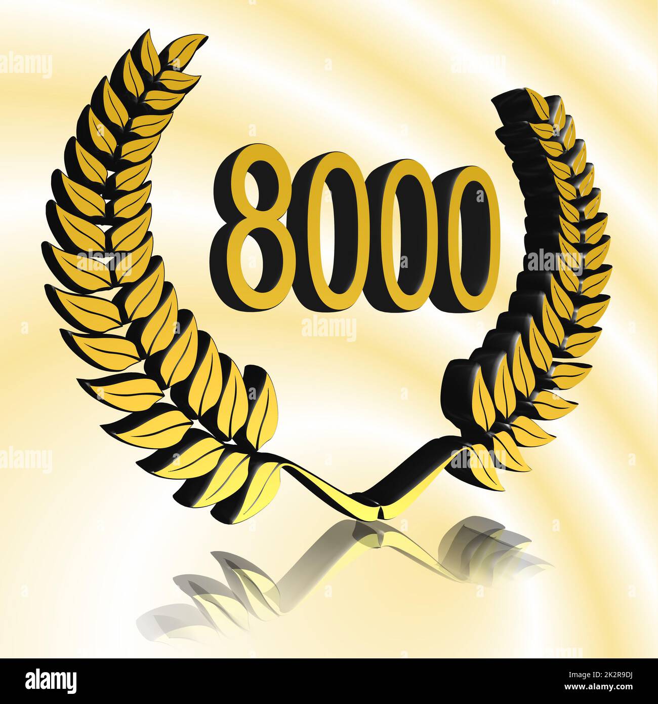 Number 8000 with laurel wreath or honor wreath as a 3D-illustration, 3D ...