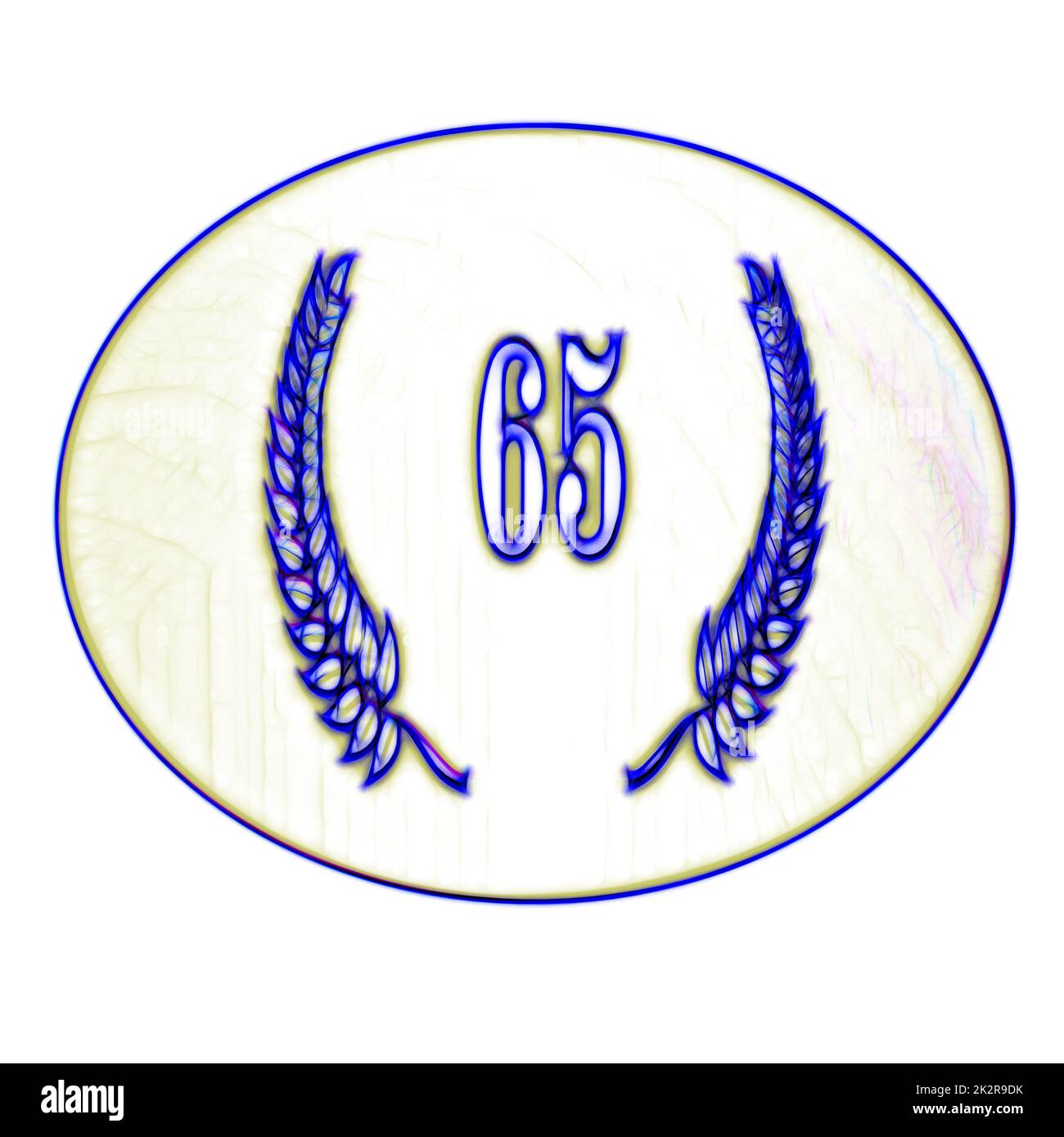 Number 65 with laurel wreath or honor wreath as a 3D-illustration, 3D ...
