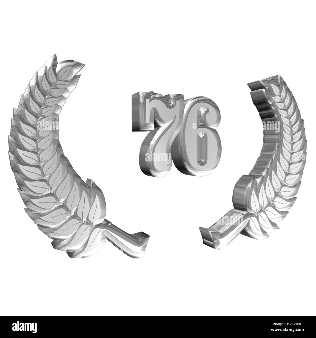 Number 76 with laurel wreath or honor wreath as a 3D-illustration, 3D ...