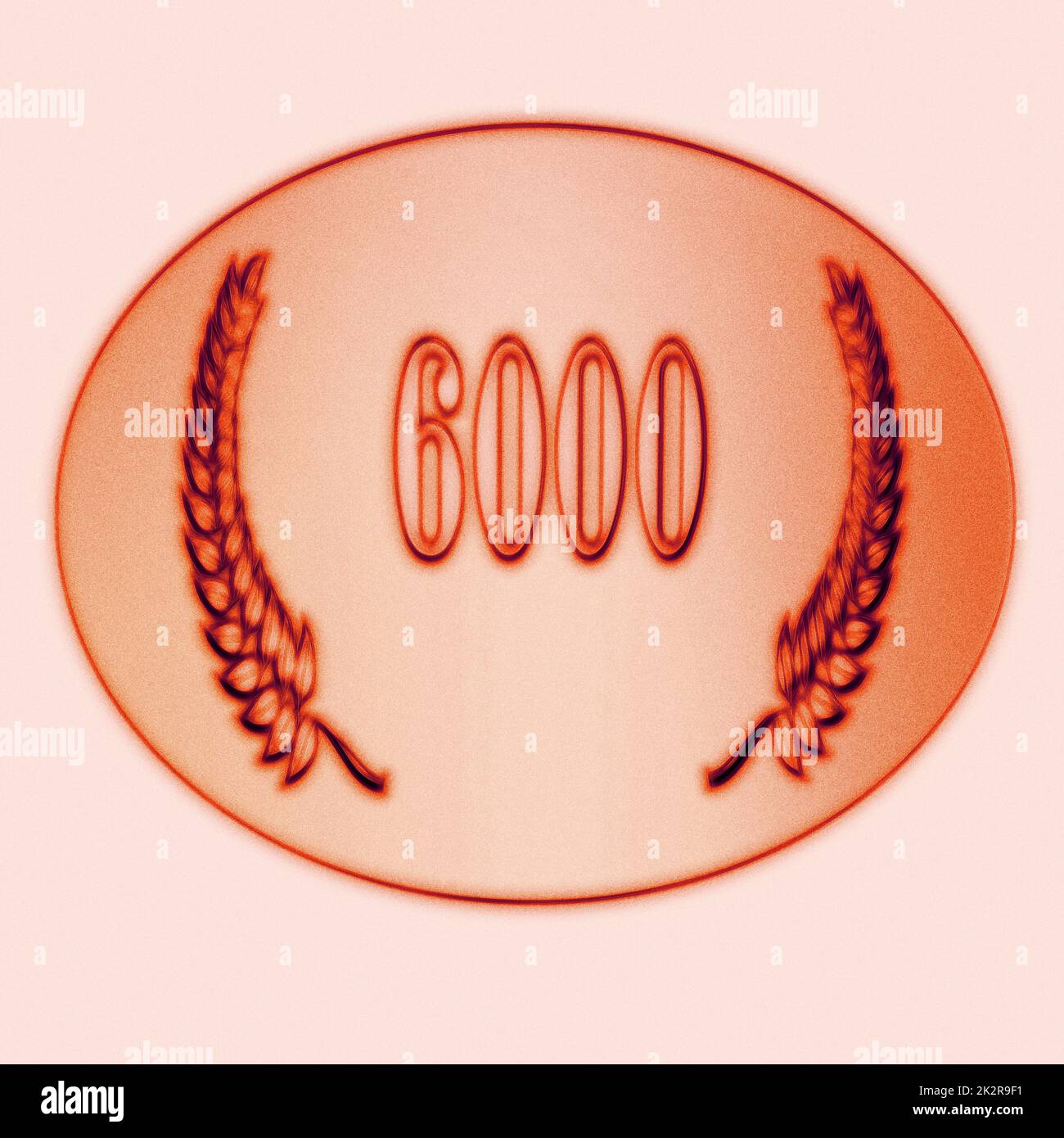 Number 6000 with laurel wreath or honor wreath as a 3D-illustration, 3D ...