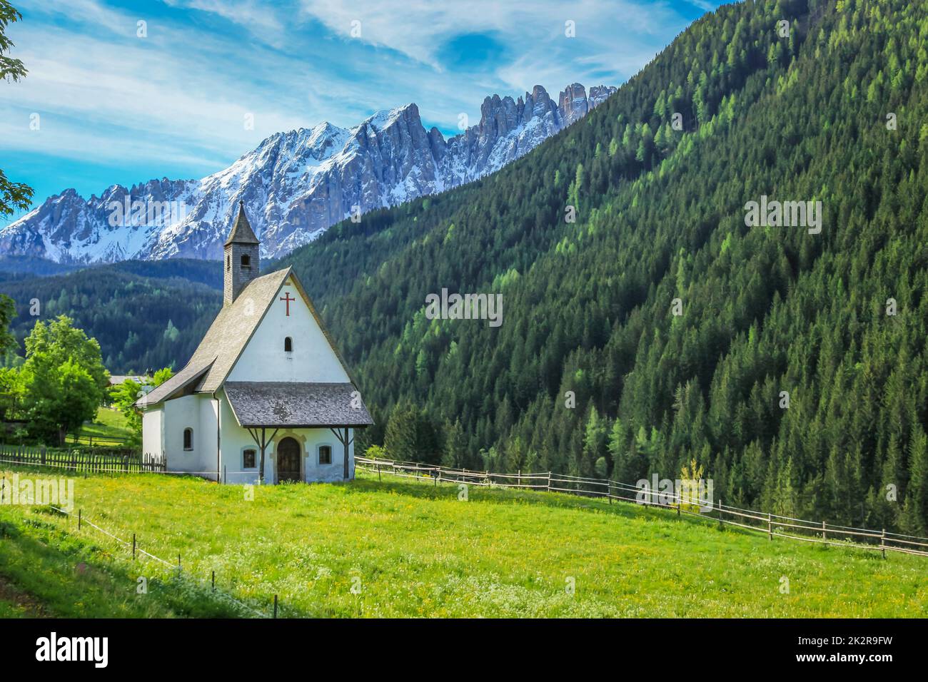Alpine Church, chapel in Dolomites alps near Bolzano, Italy Stock Photo ...