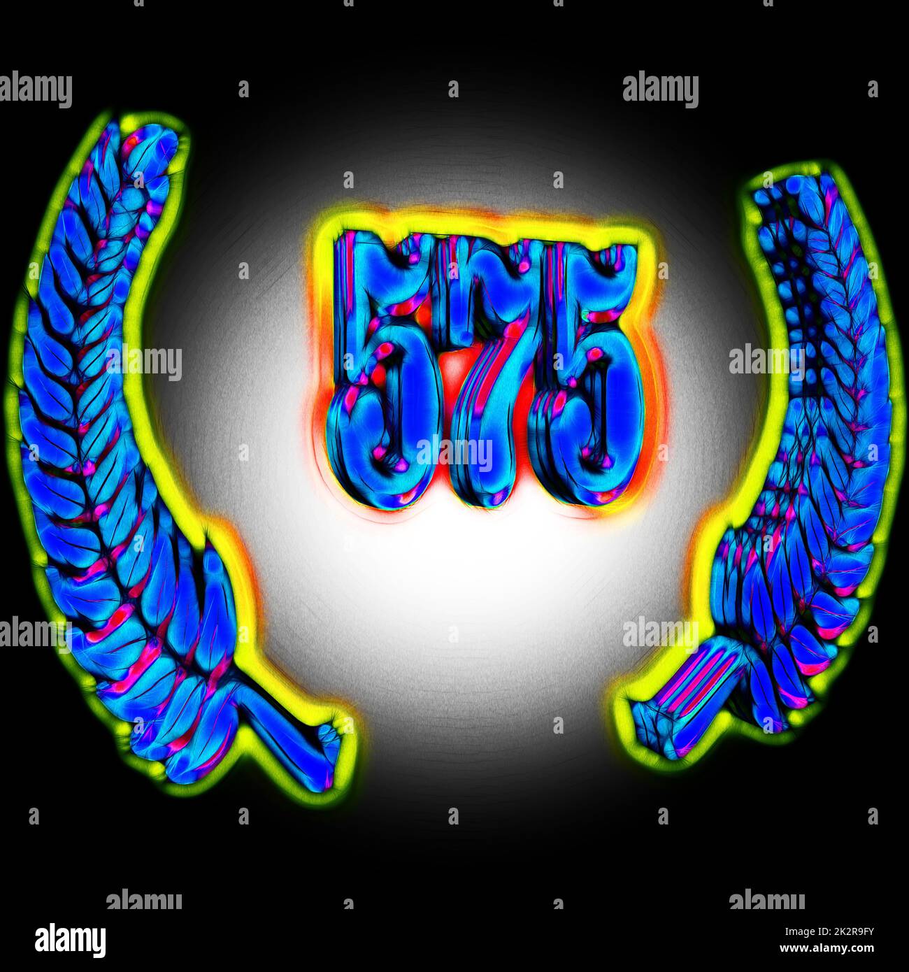 Number 575 with laurel wreath or honor wreath as a 3D-illustration, 3D ...