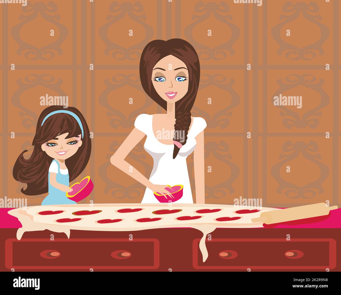Happy daughter helping her mother bake cookies Stock Photo - Alamy